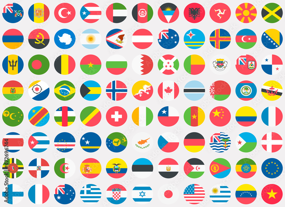 Emoji set background of flags of countries around the world isolated on ...