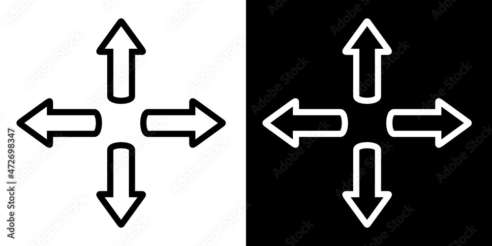 Four rounded arrows point out from the center. Outward Directions icon ...