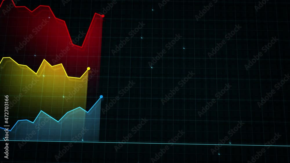 Linear chart of digital income made in tech style with high tech grid ...