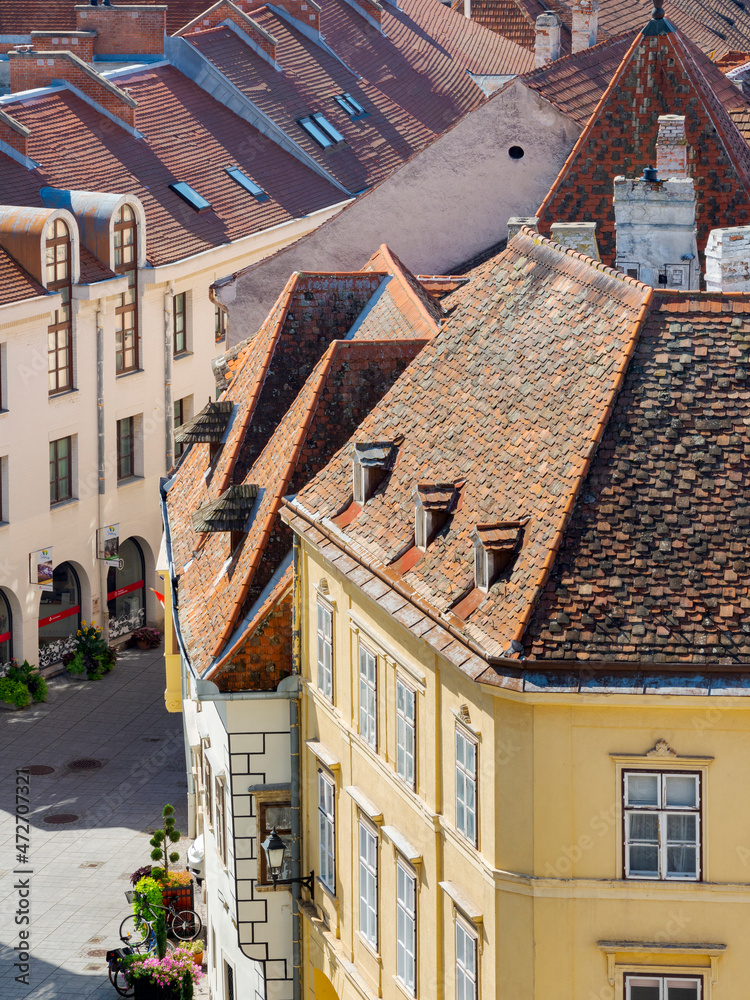 View from Firewatch Tower over the town. Sopron in Transdanubia in the ...