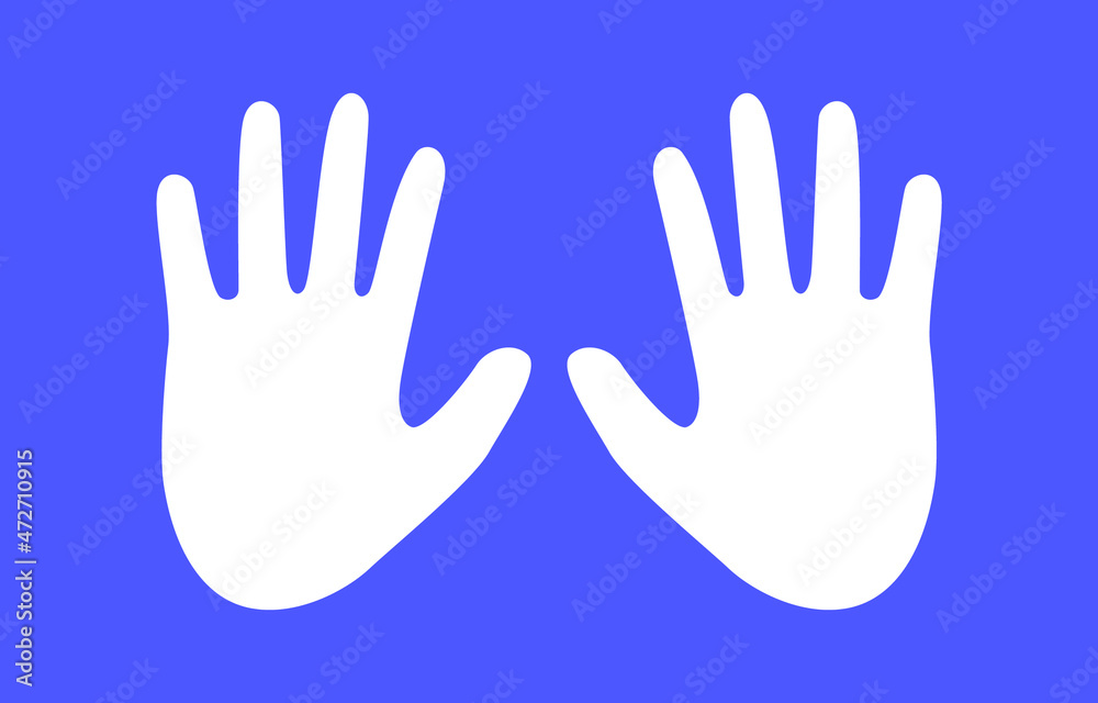 Two open palms on a blue background. Isolated vector image. Clipart ...