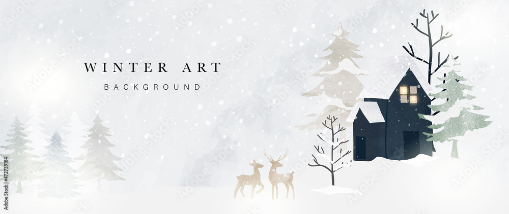 Winter background vector. Hand painted watercolor drawing for Christmas ...