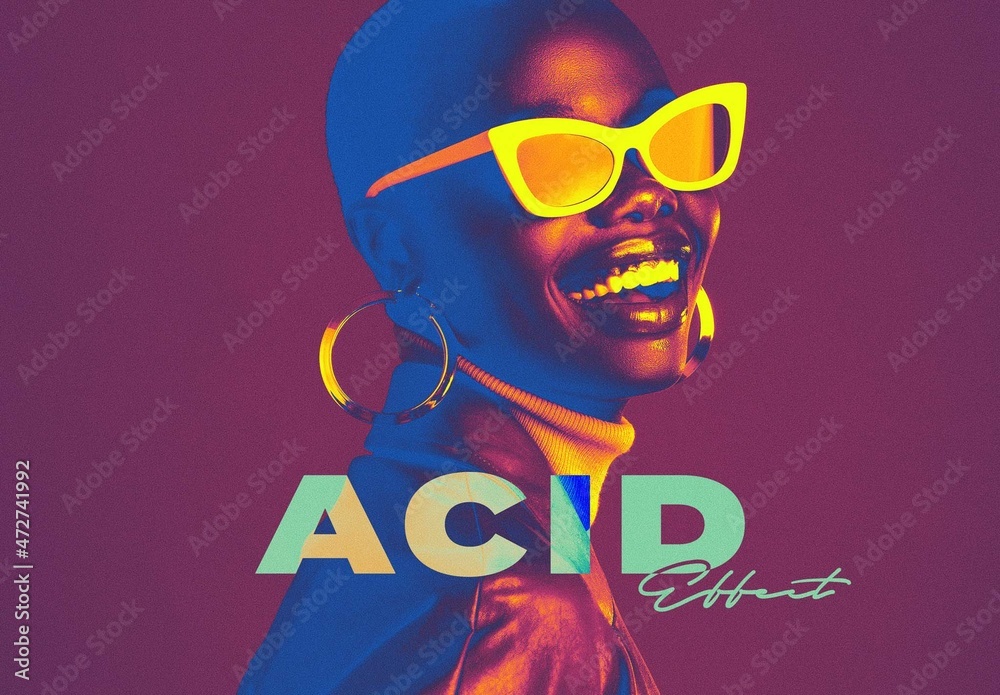 Modelo de Acid Gradient Overlay Photo Effect Mockup do Stock | Adobe Stock