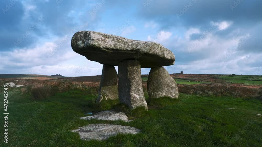 This ancient dolmen or Neolithic tomb is called Lanyon Quoit and is ...