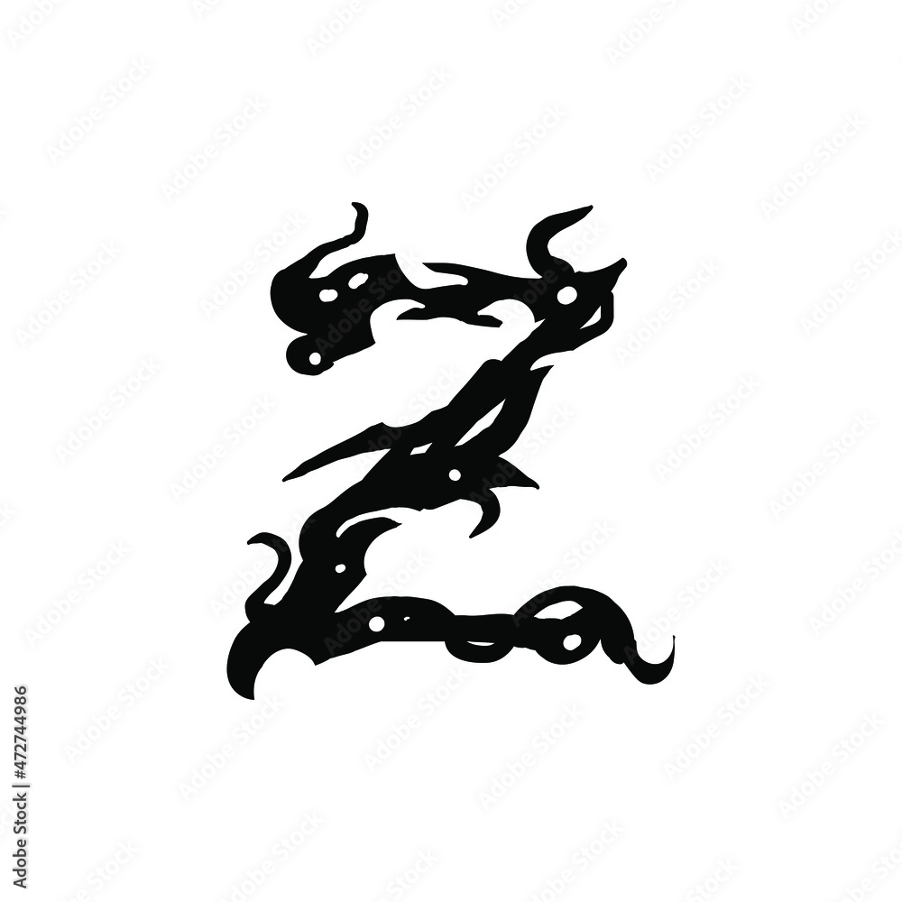 Letter Z In Gothic Graffiti Style Black Letter With Curls Logo Or Letter Z In Gothic Graffiti Style Black Letter With Curls Logo Or