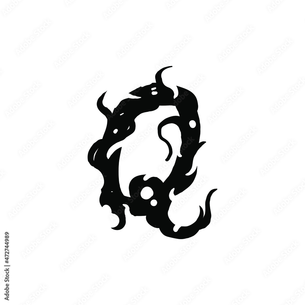 Letter Q in gothic graffiti style. Black letter with curls. Logo or ...