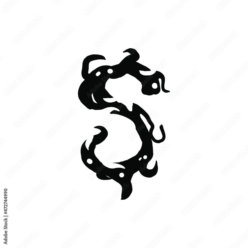 Letter S in gothic graffiti style. Black letter with curls. Logo or ...