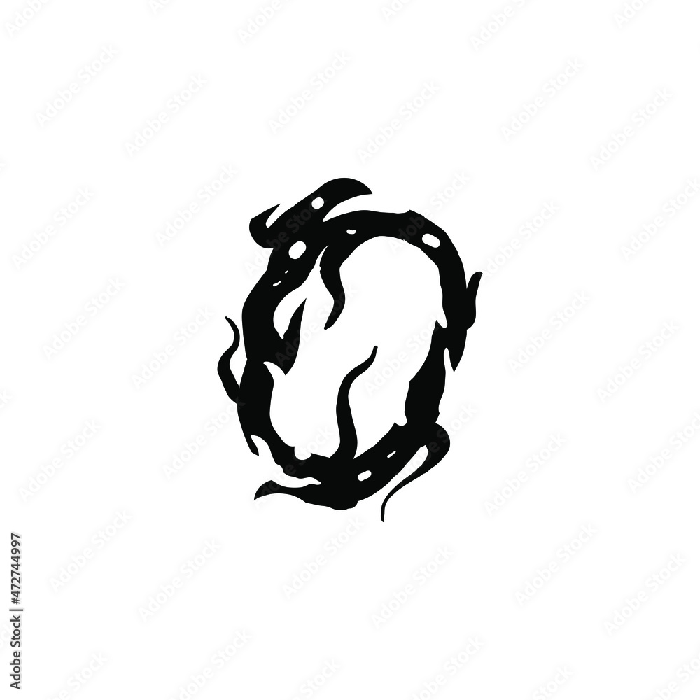 Letter O in gothic graffiti style. Black letter with curls. Logo or ...