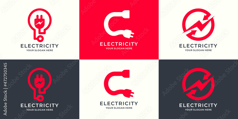 set of logo combination of smart electric bulb plug letter c circular ...