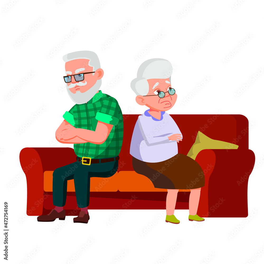 Sadness Old Man And Woman Disagreement Vector. Angry Grandfather And ...