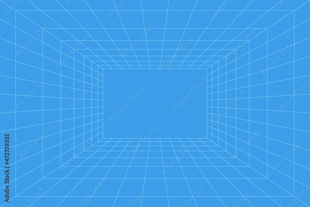Grid room in perspective, vector illustration in 3d style. Indoor ...