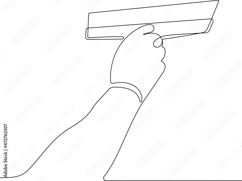 Continuous one line drawing of human hand of builder worker plastering ...