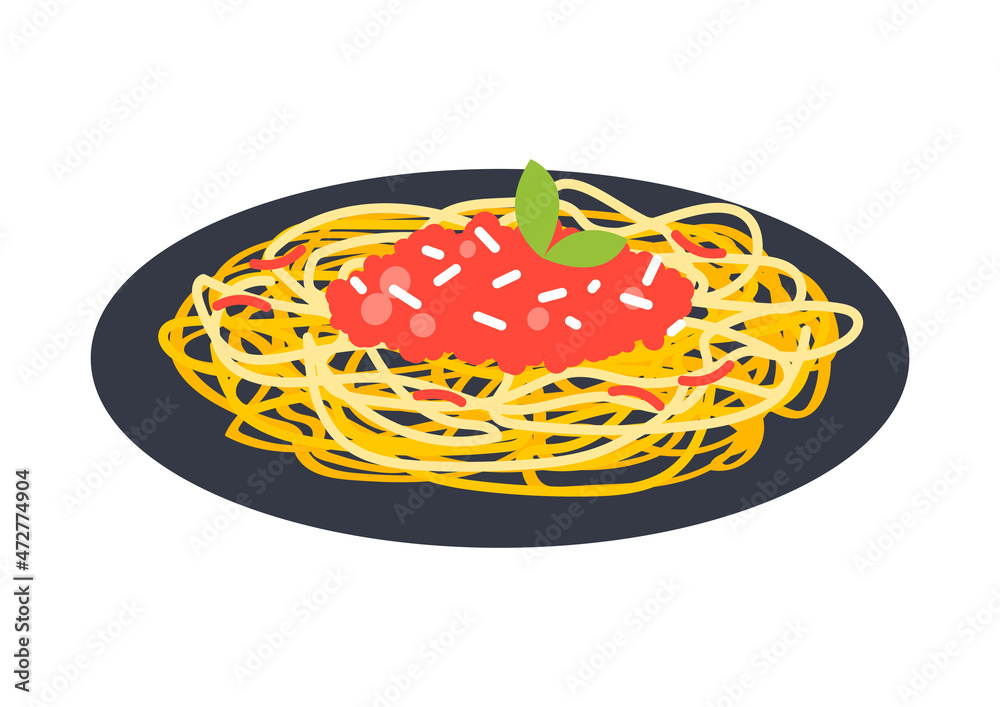 Cute cartoon plate of pasta isolated on white background Stock Vector ...