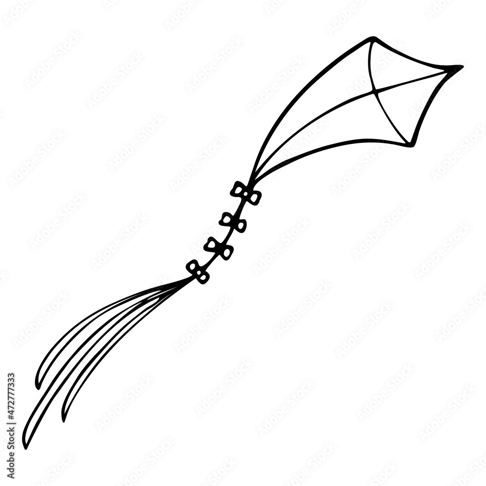Kite doodle hand drawn outline icon. Vector sketch illustration of kite ...