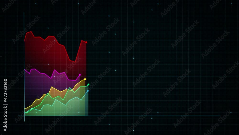 Linear chart of digital income made in tech style with high tech grid ...