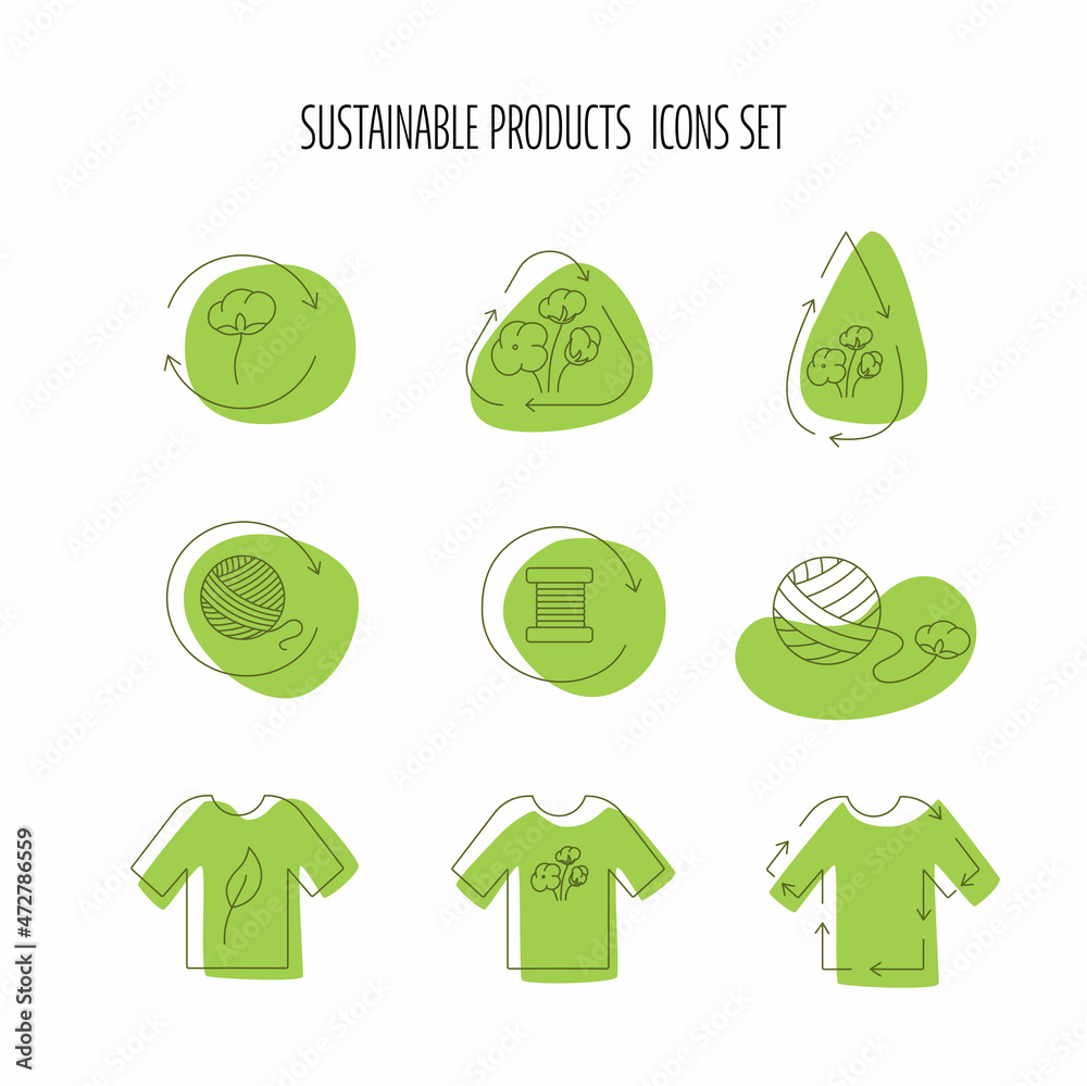 Sustainable fibers set with icon and sign for eco friendly, natural ...