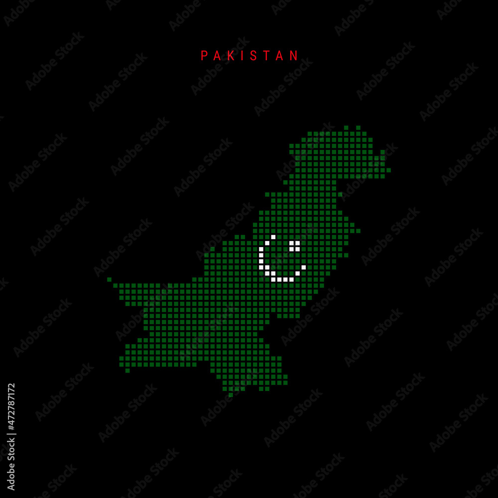 Square dots pattern map of Pakistan. Pakistani dotted pixel map with ...