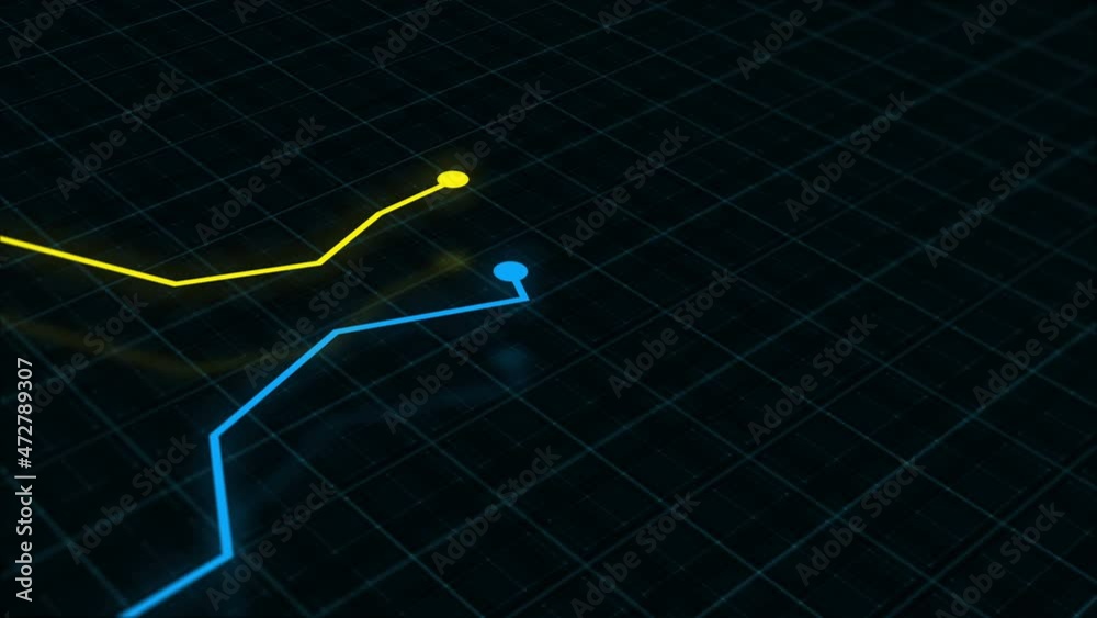 Linear chart of digital income made in tech style with high tech grid ...