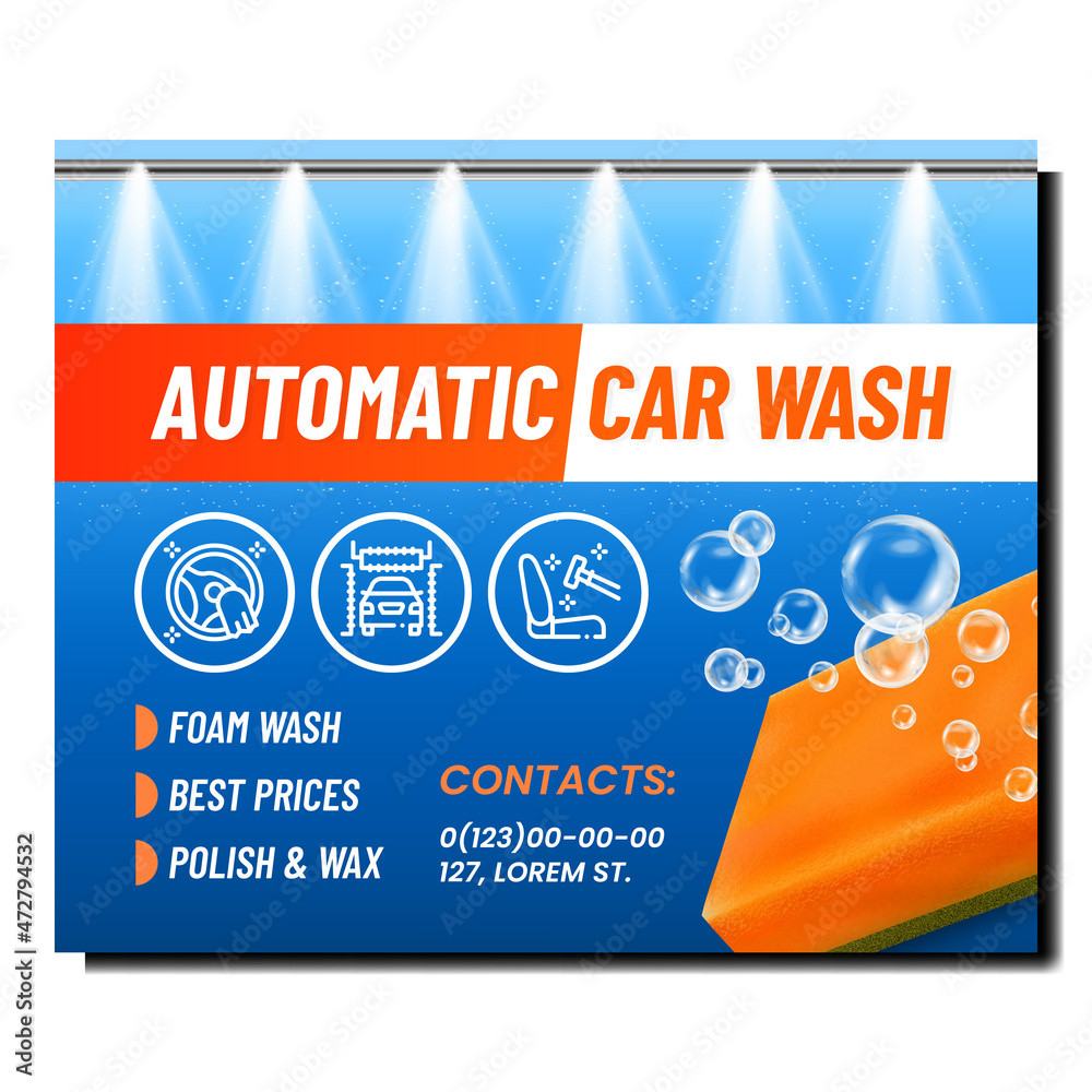 Automatic Car Wash Creative Promo Banner Vector. Car Wash Service ...