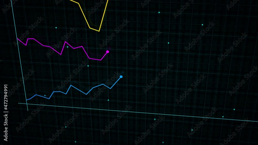 Linear chart of digital income made in tech style with high tech grid ...