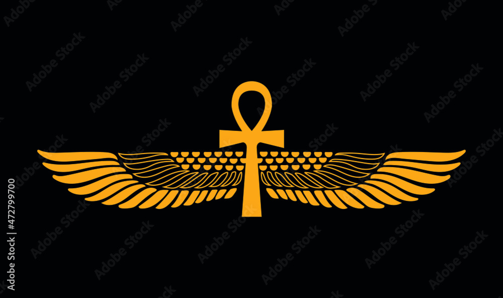 Pharaonic wings and the key to life the Egyptian icon logo - vector ...