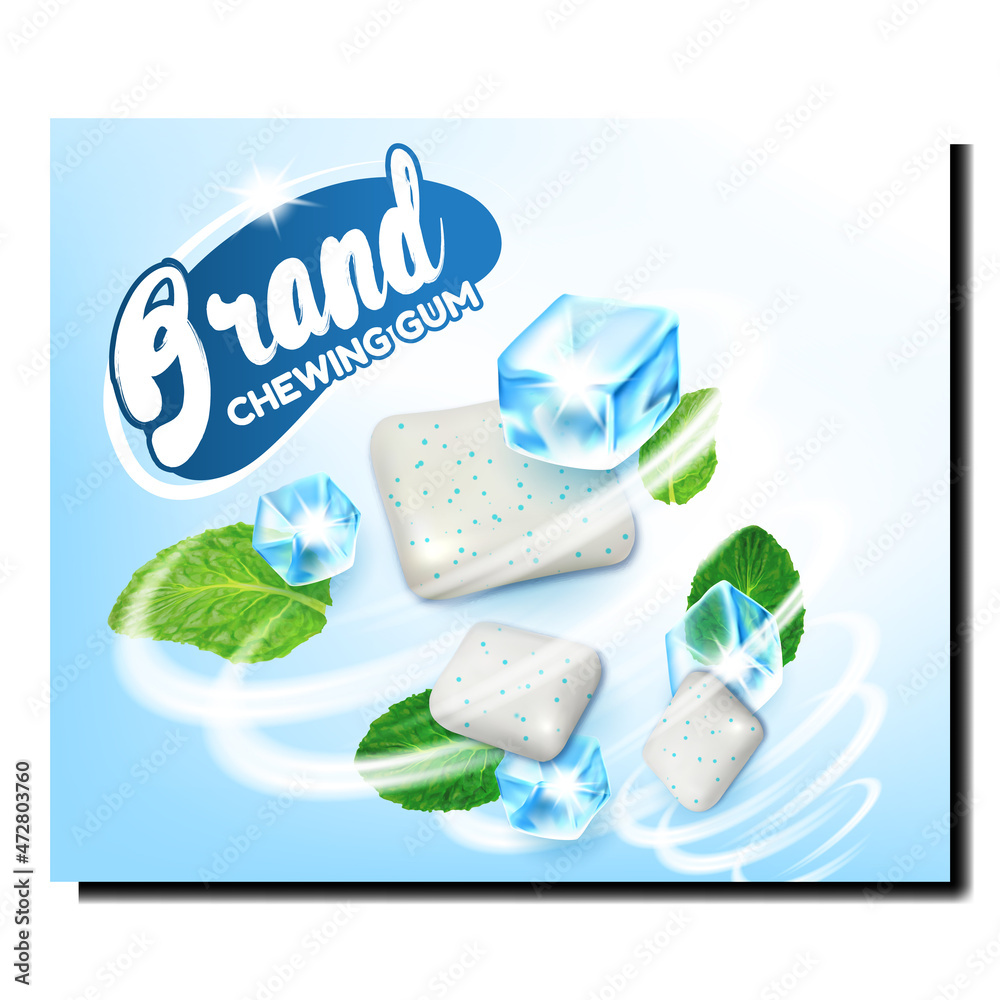 Chewing Gum Aromatic Creative Promo Banner Vector. Chewing Gum Pieces ...