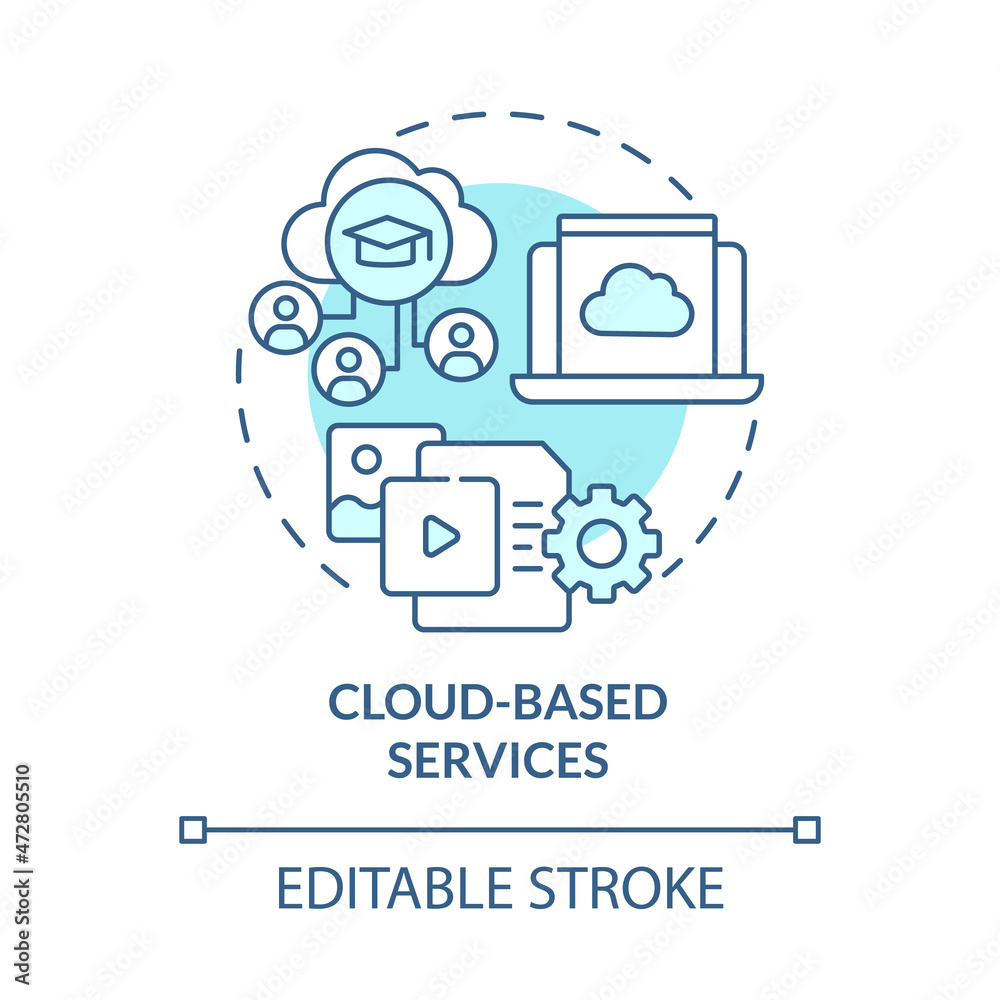 Cloud-based services blue concept icon. Virtual data storage. Public ...