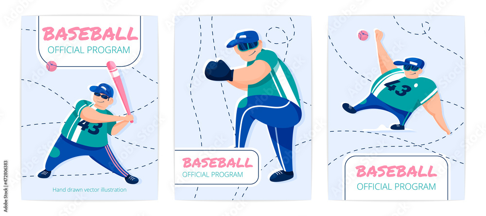 Baseball poster templates. Young baseball players vector cartoon ...