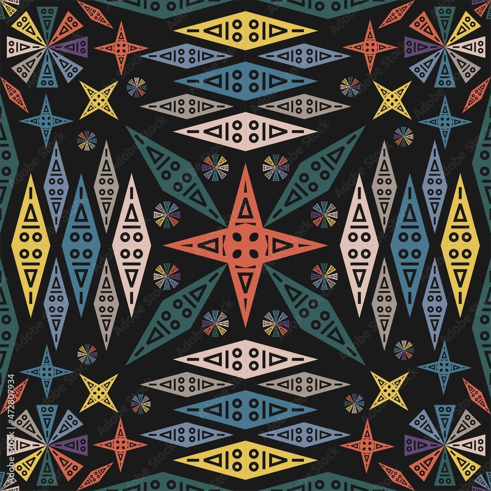 Modern Dayak Fabric Motifs Kalimantan Indonesia Seamless Pattern ...