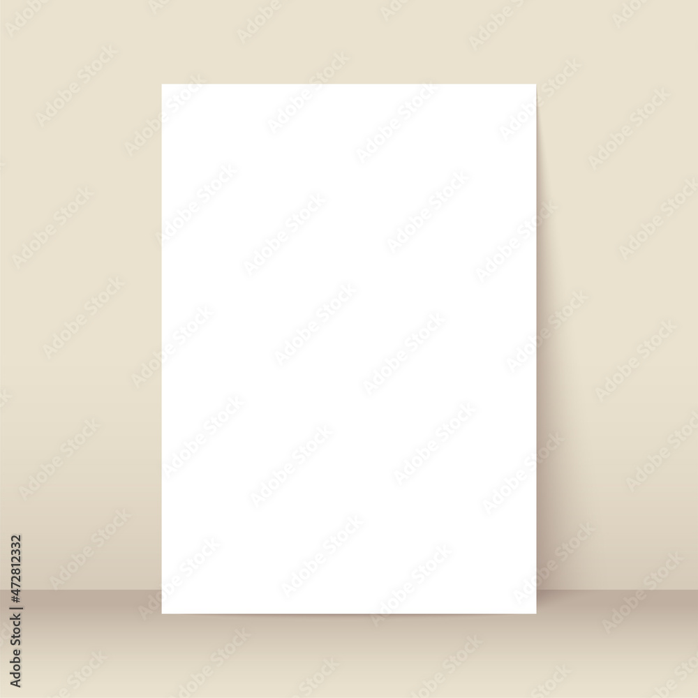 White poster mockup standing on the floor near beige wall. Blank Canvas ...