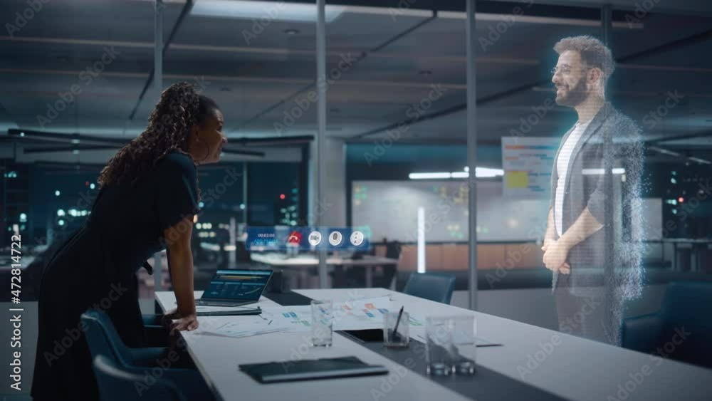 Futuristic Office Online Meeting Video Conference Call: Businesswoman ...