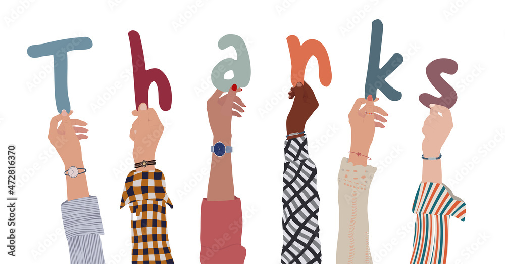 Raised arms of a group of diverse multicultural people holding the ...