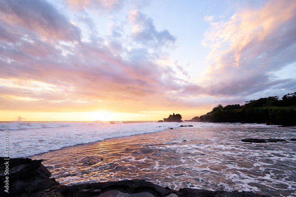Beautiful balinese landscape. Ancient hinduism temple Tanah lot on the ...