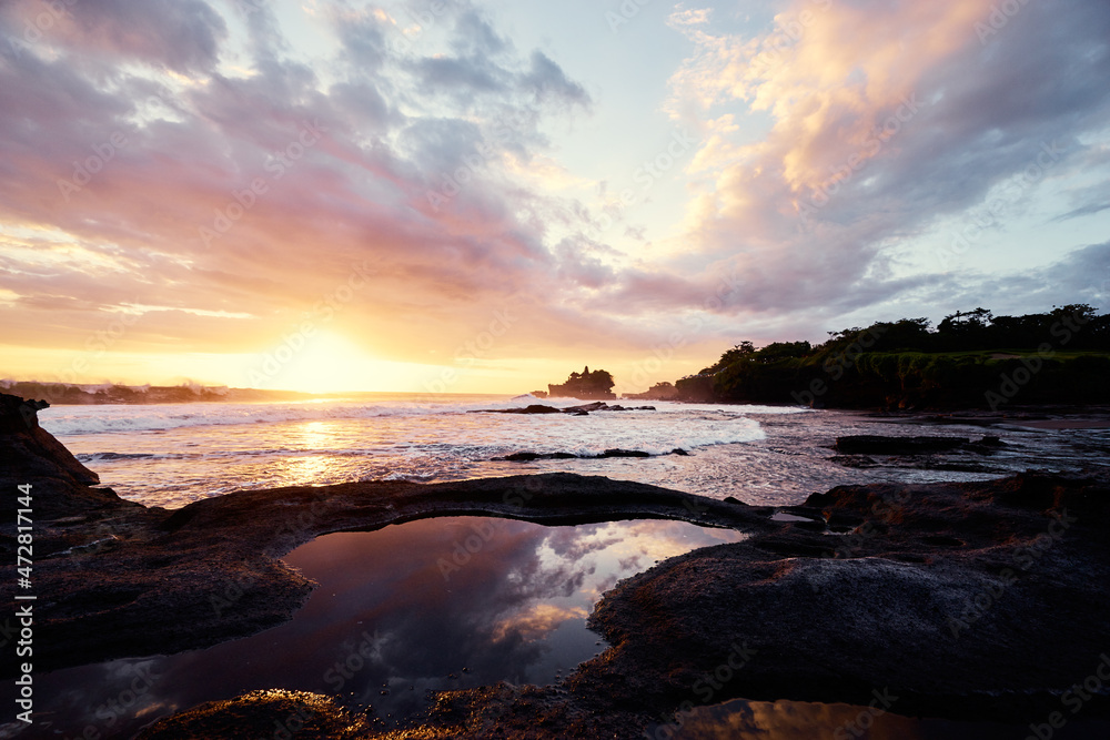 Beautiful balinese landscape. Ancient hinduism temple Tanah lot on the ...