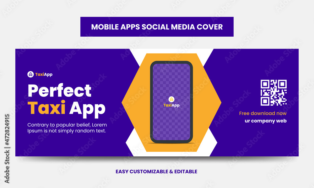Mobile app marketing social media cover photo template. Taxi app social ...