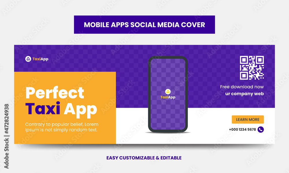 Mobile app marketing social media cover photo template. Taxi app social ...