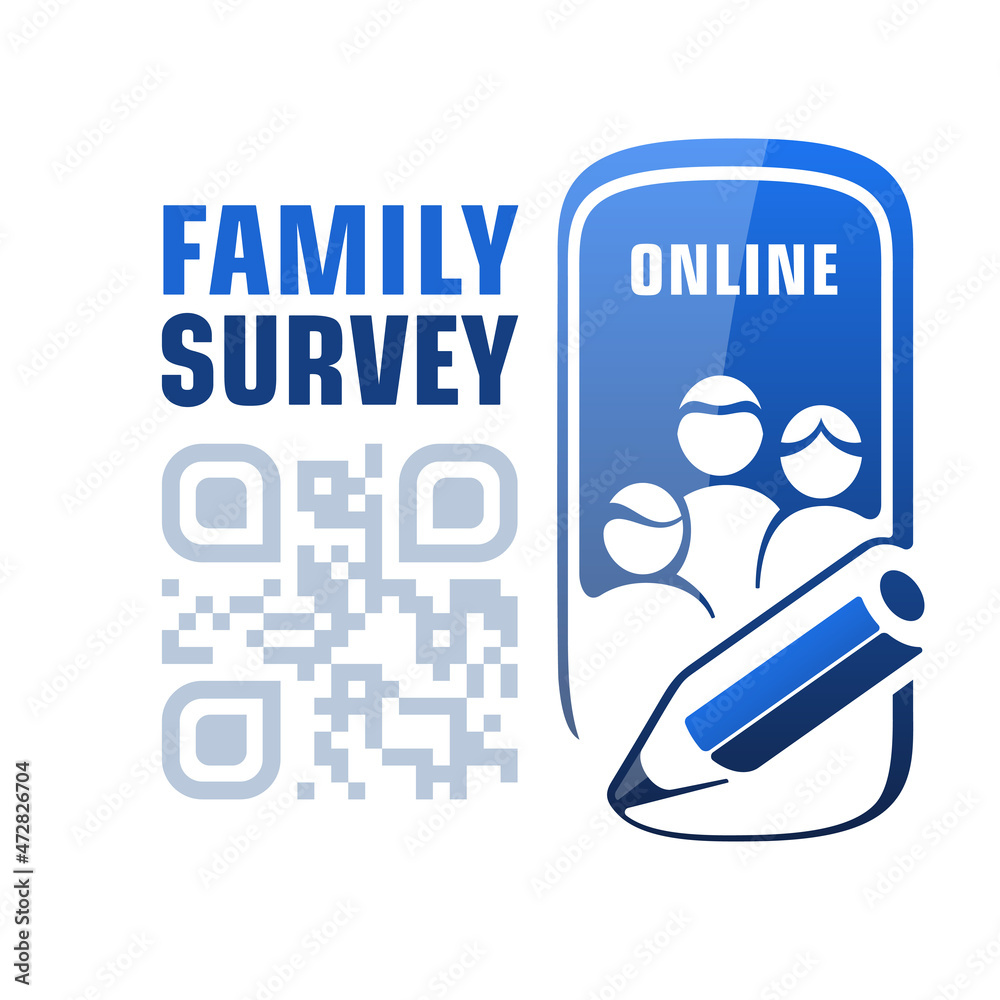 Family survey. Logo for online census app. Frame of smartphone ...