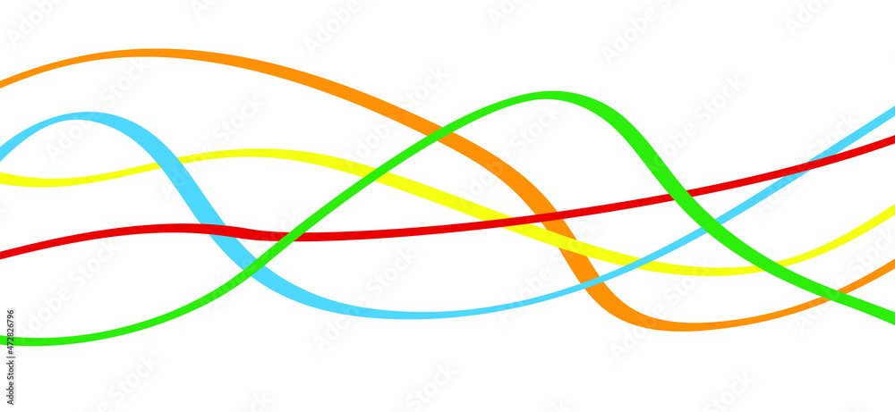 Rainbow curved wave stripes. Line pattern, waving banner. Vector stripe ...