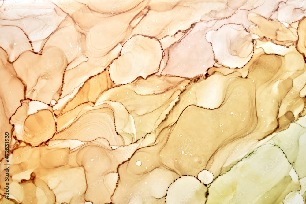 Abstract ocher watercolor background. brown paint stains and spots in ...
