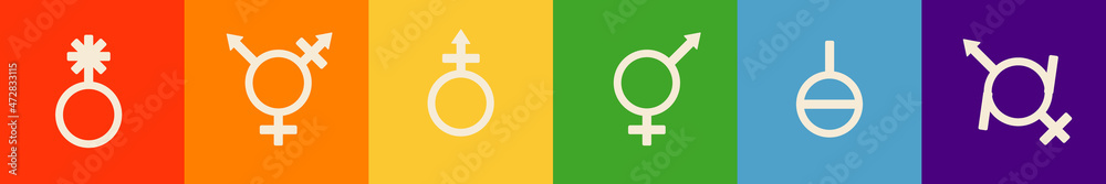 Gender symbol, LGBTQ rainbow background, vector stock illustration with ...