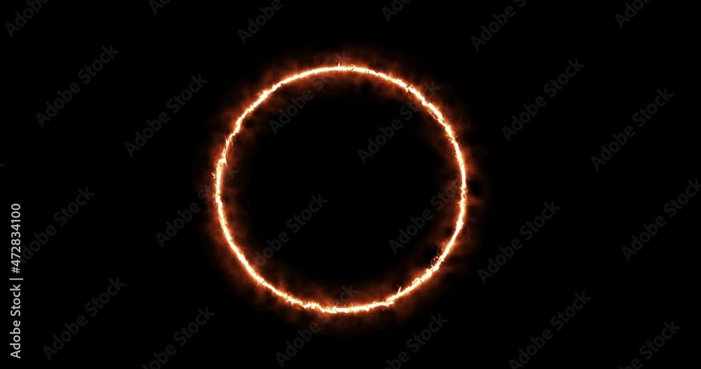 Fiery yellow red ring on a black background. Abstract circle of solar ...