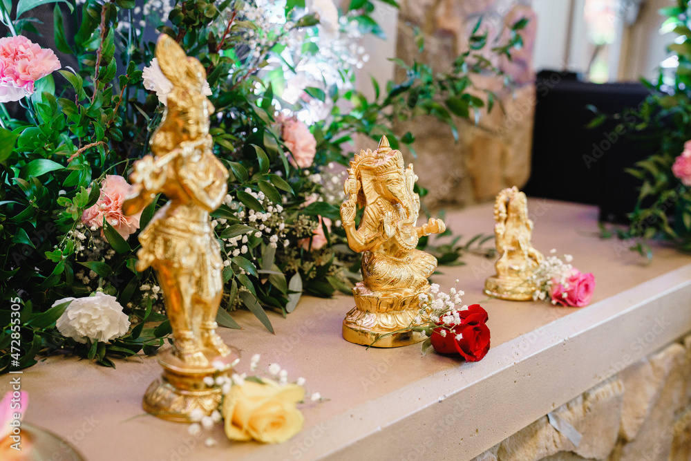 Composition with hindu gods statue isolated Golden Ganesha God of Hindu ...