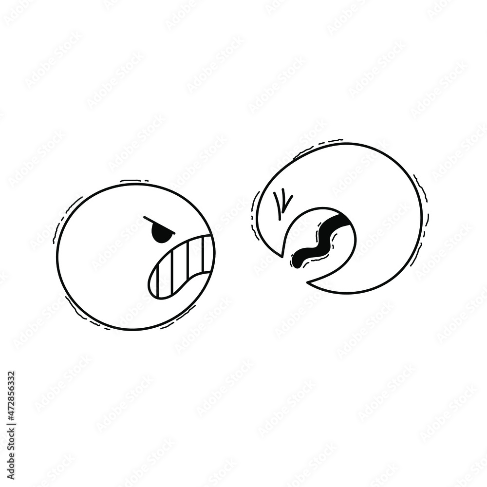 Angry smiley emoji. Rude doodle swear hand drawn face. Vector expletive ...