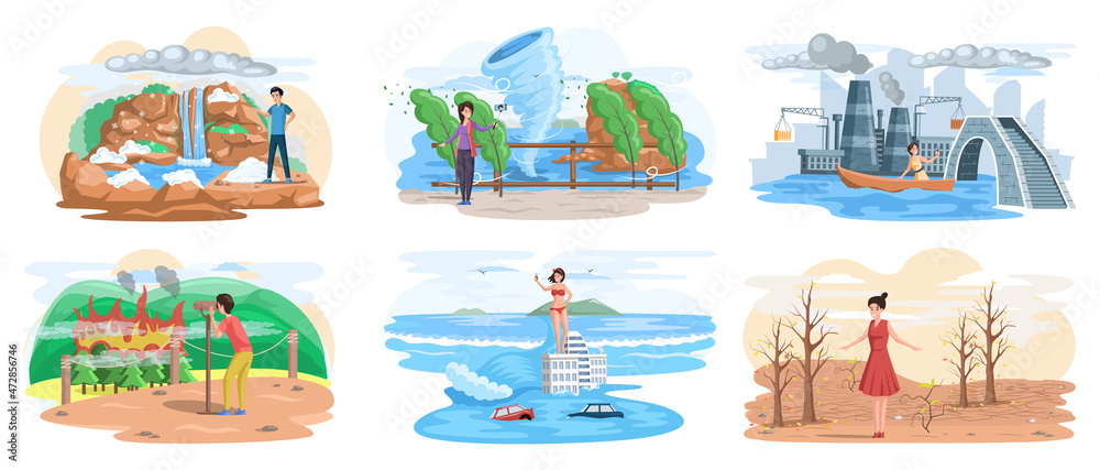 Climate change. Flat global warming tiny persons concept. Nature ...
