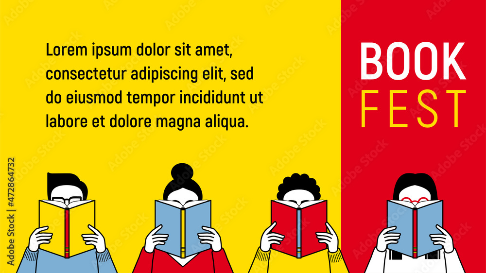 Banner for book festival. People read books. Vector minimalist ...