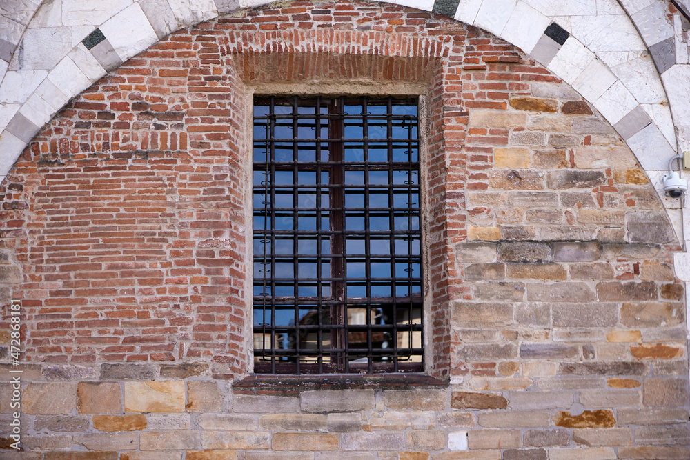 Window with bars. Old building facade with a window with bars Stock ...