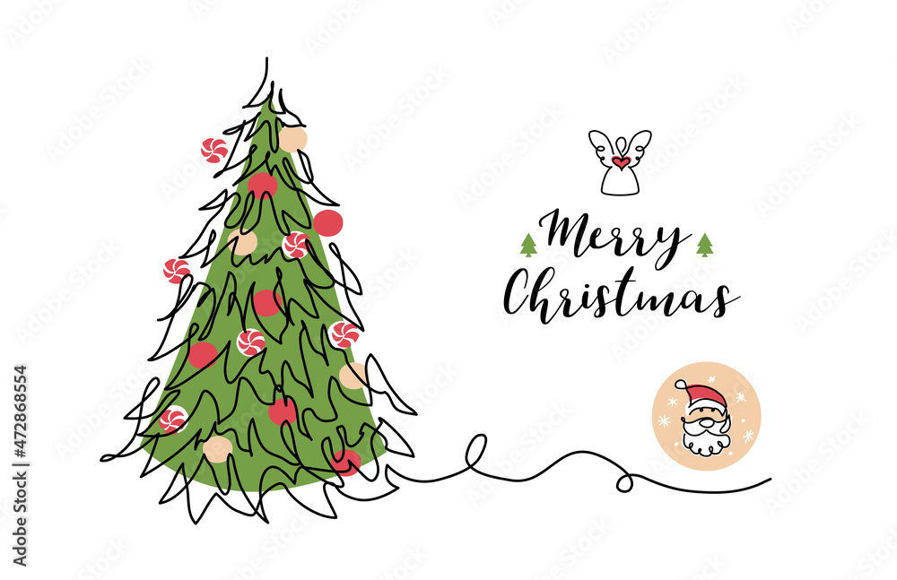 Christmas tree, pine tree, fir, spruce. One continuous line art drawing ...