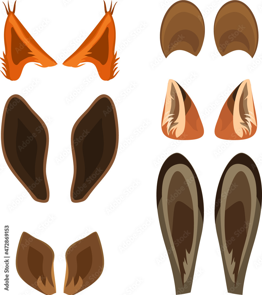 Set of cartoon ears of wild animals isolated on white background Stock ...