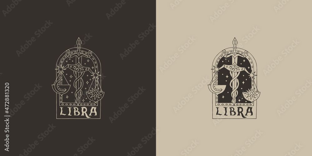 Outline zodiac sign Libra. Astrological symbol. Horoscope. Set of two ...
