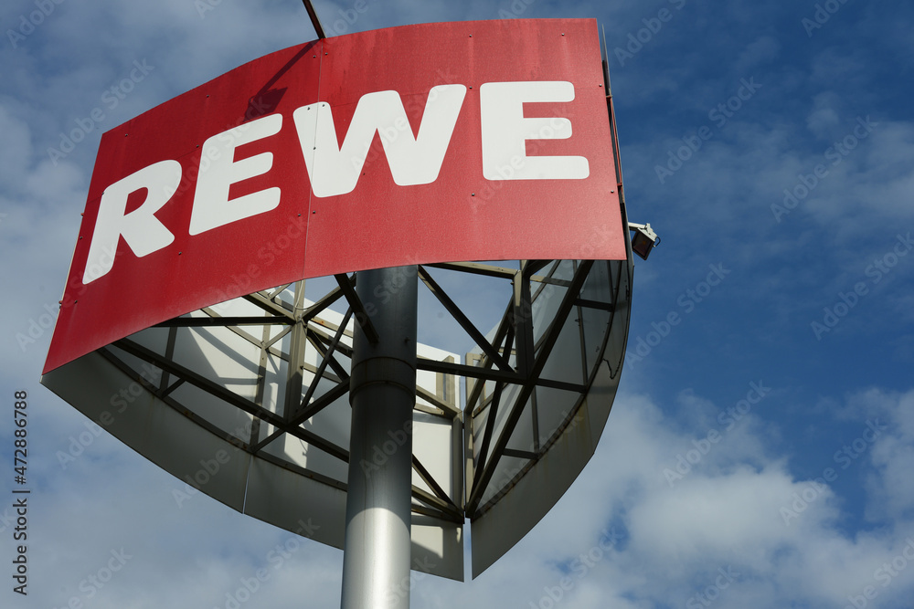 Hannover, Lower Saxony, Germany - September 26, 2021: REWE logo in ...